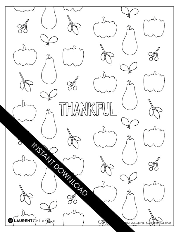 INSTANT DOWNLOAD: Thankful Pattern Thanksgiving Card & Coloring Page ...